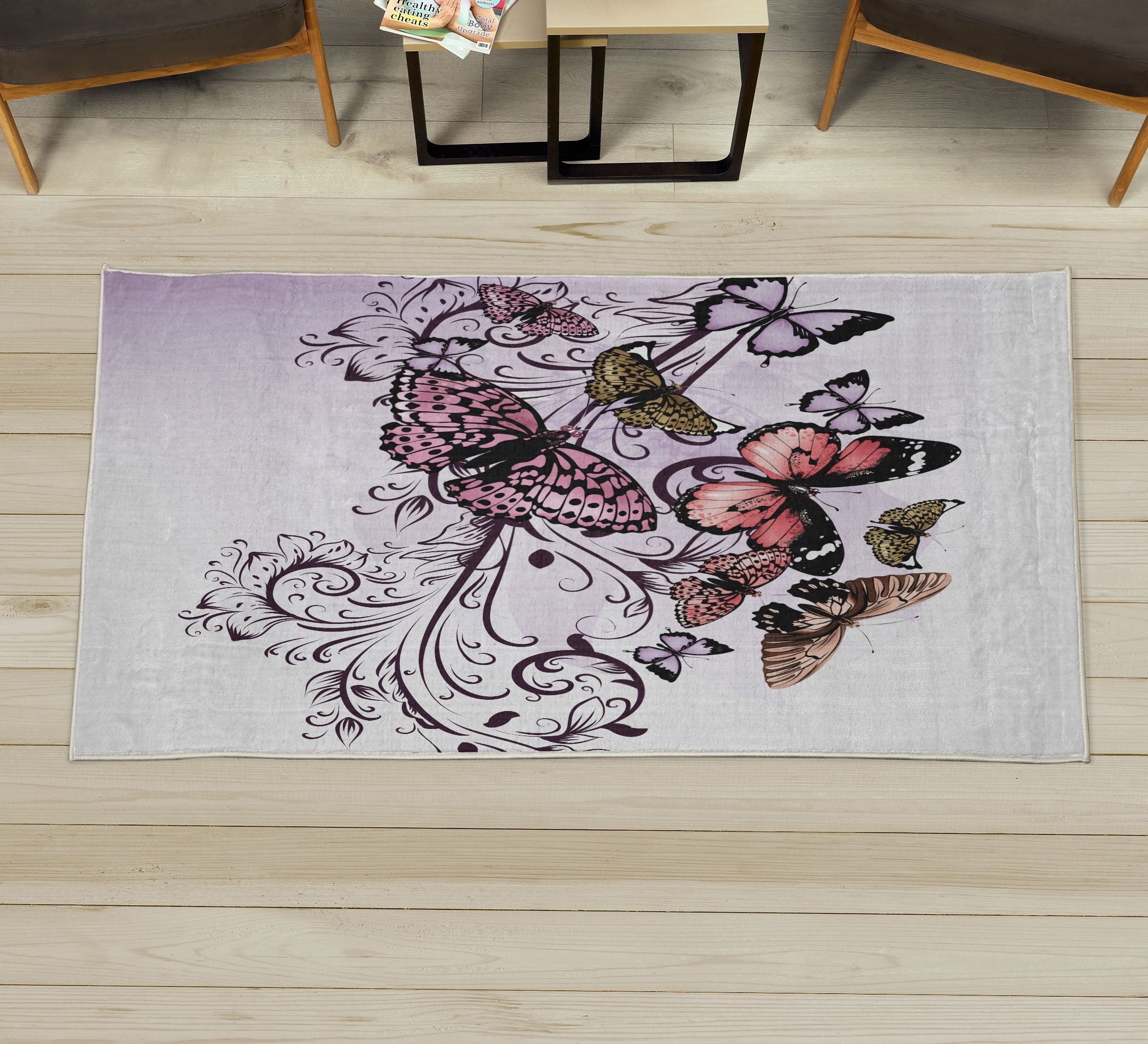 Butterfly Decorative Rug, Monarch Butterflies Vintage Damask Inspired ...