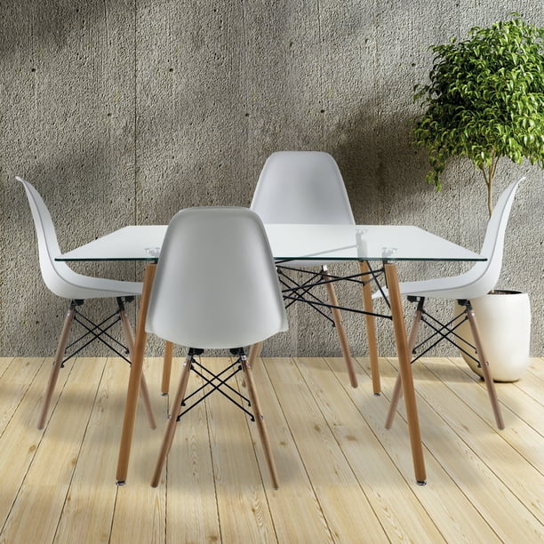 Comedor Eames para 4 personas cristal Mundo In Sillas JM-1618 Oslo Blanco y Comedor Rectangular ...