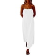 Avrnliq Women White Flowy Spaghetti Strap Maxi Dress Square Neck A-Line ...