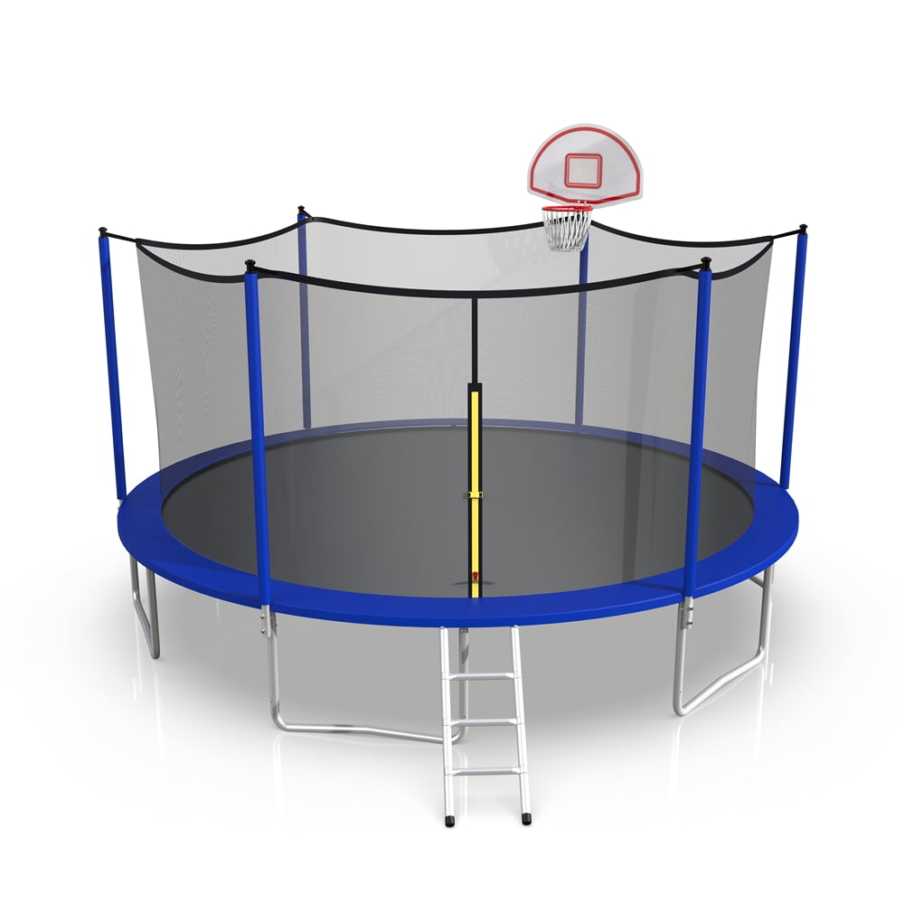 16 FT Outdoor Trampoline with Safety Enclosure Net, Basketball Hoop and ...