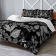 4 Piece Duvet Cover Set Cal king, Abstract Flower Leaves on Black Soft ...