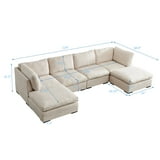 "Modern 129"" U-Shape Sectional Sofa, Linen Fabric with Ottoman, Large ...