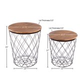 Lavish Home End Table with Storage – Round Wire Basket Base Nesting ...