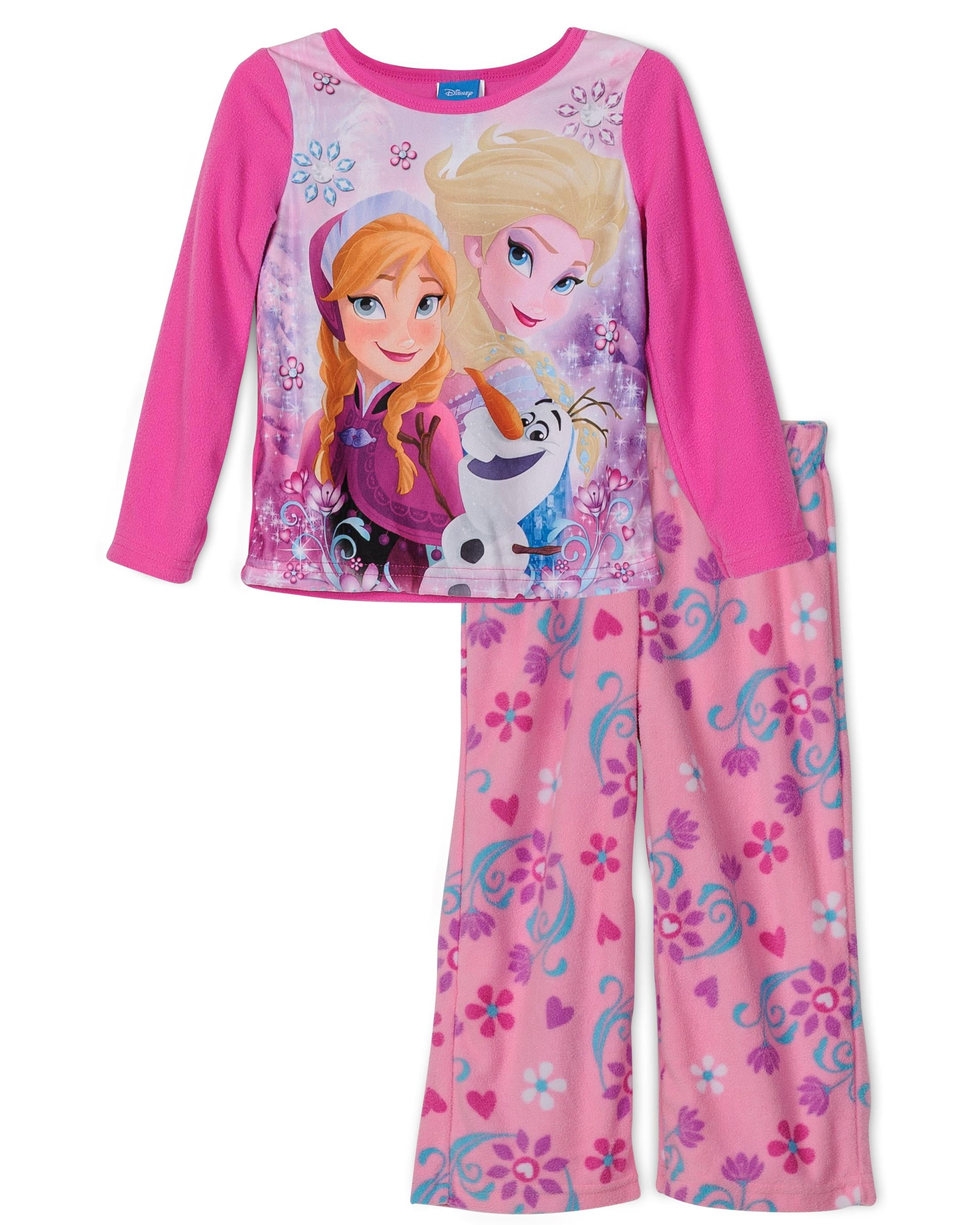 Disney Girls Pajama Pink Fleece Top and Pants Sleepwear Set, Frozen ...