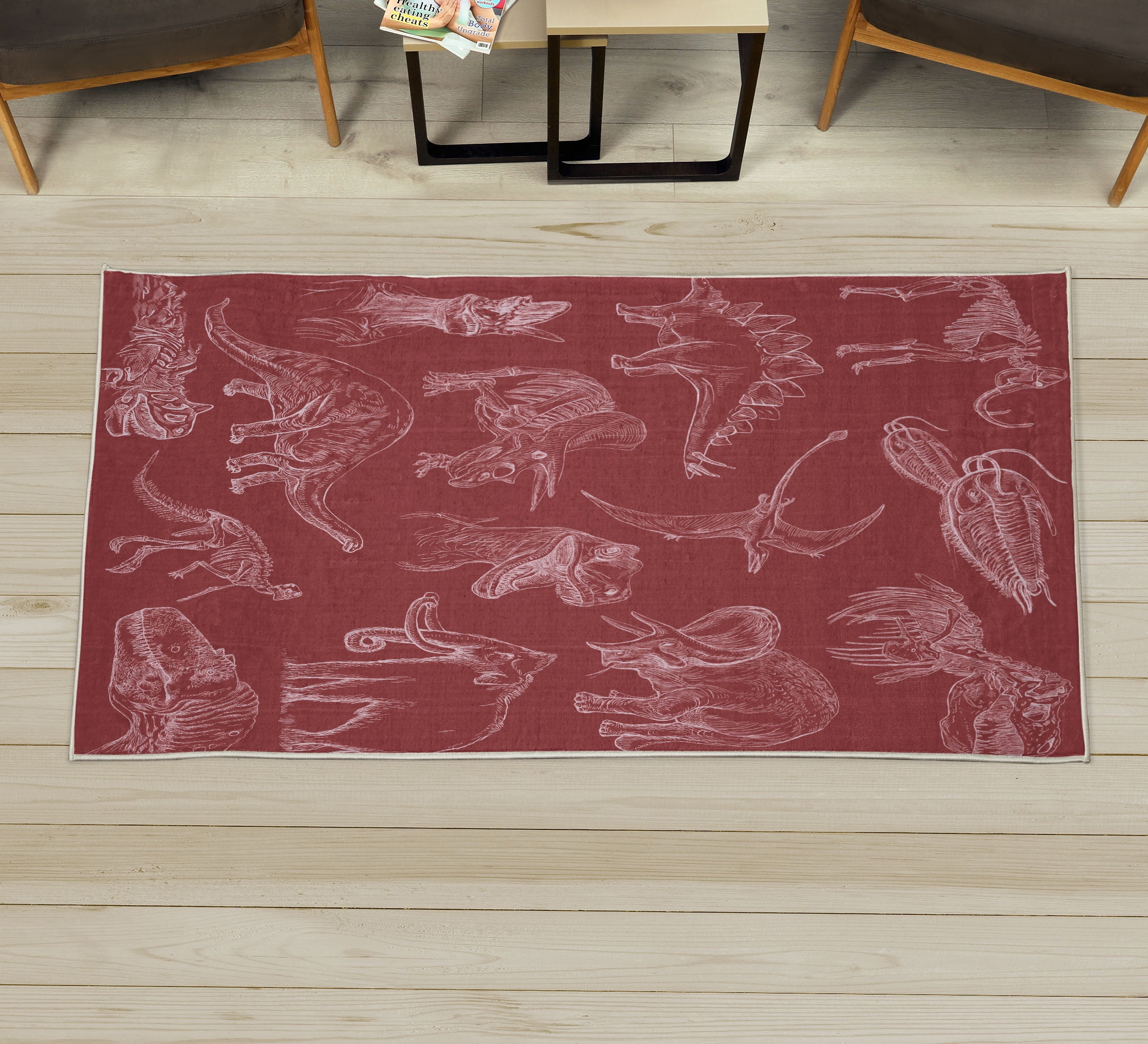 Jurassic Decorative Rug, Arrangement of Various Dinosaurs Illustrations ...
