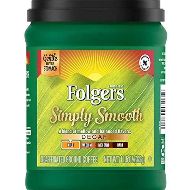 Folgers Simply Smooth Decaf Ground Coffee, Mild Roast, 11.5 Ounce ...