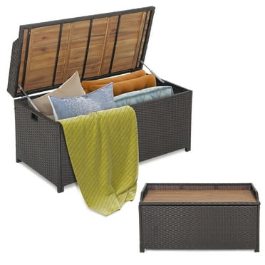 Gymax Acacia Wood Outdoor Patio Seat Deck Box, Large Outside Storage ...