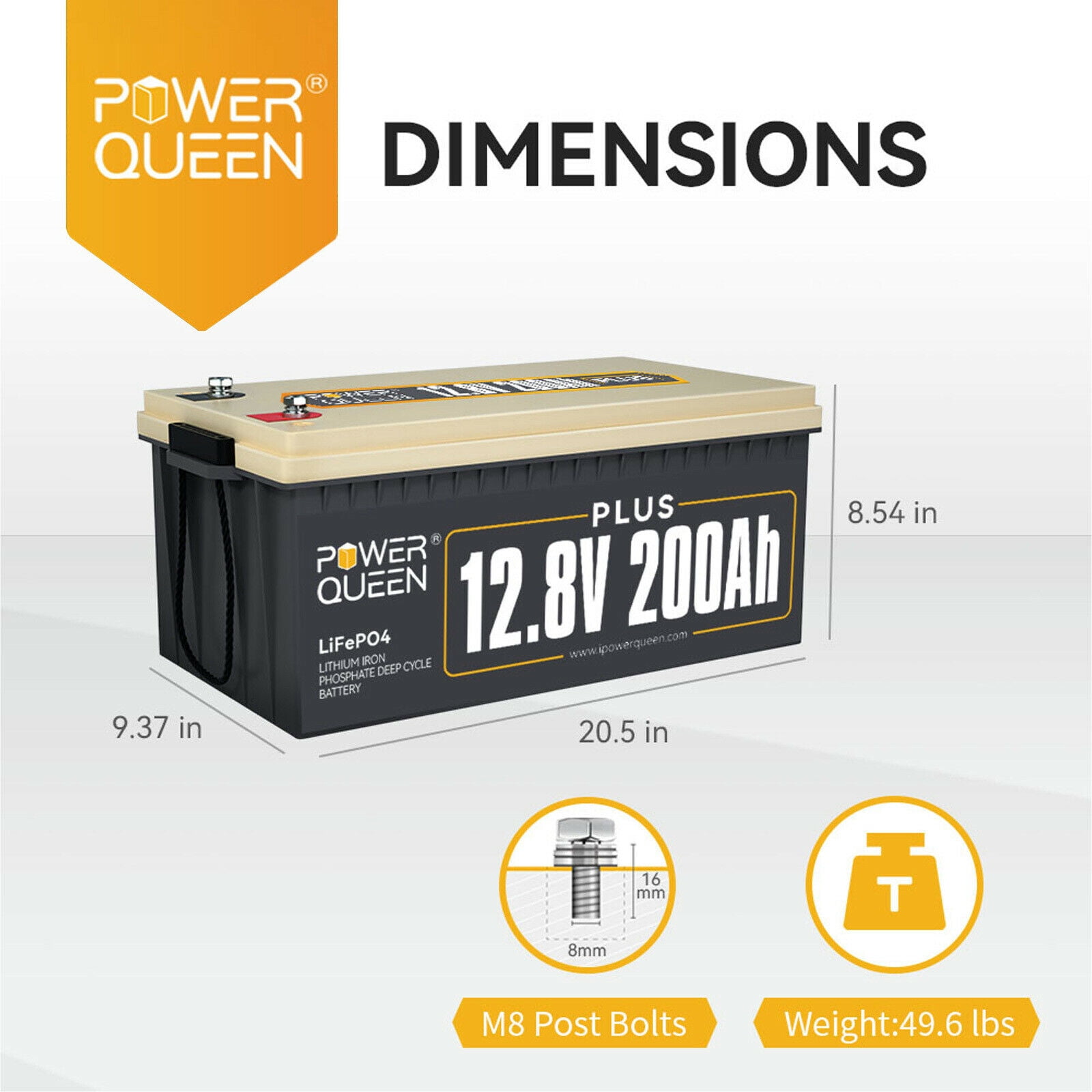 Buy Power Queen 12V 200Ah Plus LiFePO4 Lithium Battery 200A BMS For ...