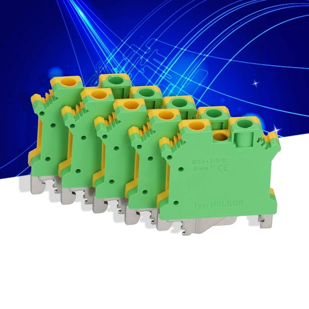 Domqga Grounding Terminal Block,50Pcs DIN Rail Mount Terminal Grounding ...