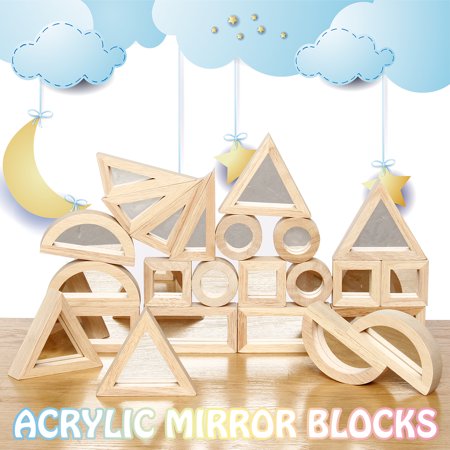 Wooden Mirror Blocks Construction Building Learning Kids Toy Set ...