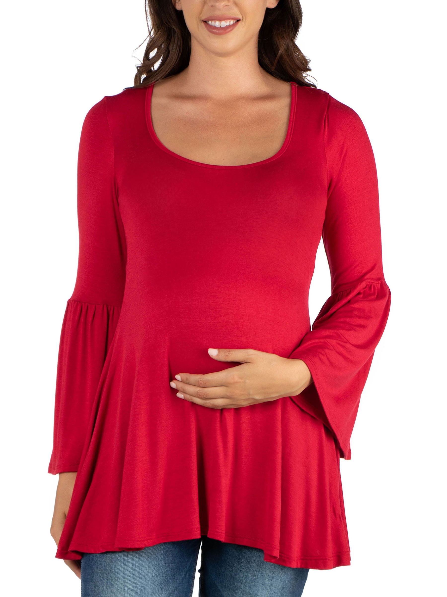 24seven Comfort Apparel Long Bell Sleeve Flared Maternity Tunic Top ...