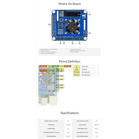 Coolwell Waveshare PWM Controlled Fan HAT for Raspberry Pi I2C Bus PCA9685 Driver with Real Time ...