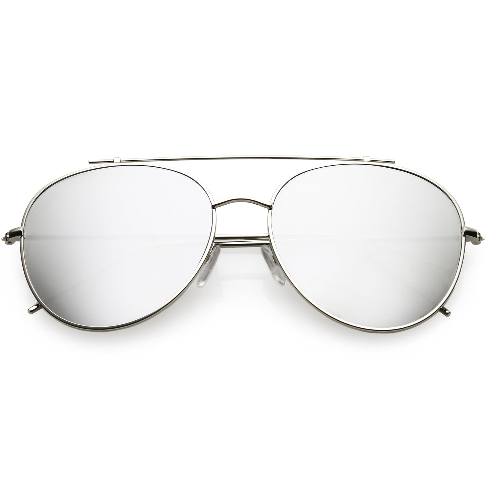 Oversize Metal Aviator Sunglasses Mirrored Round Lens 60mm (Silver ...