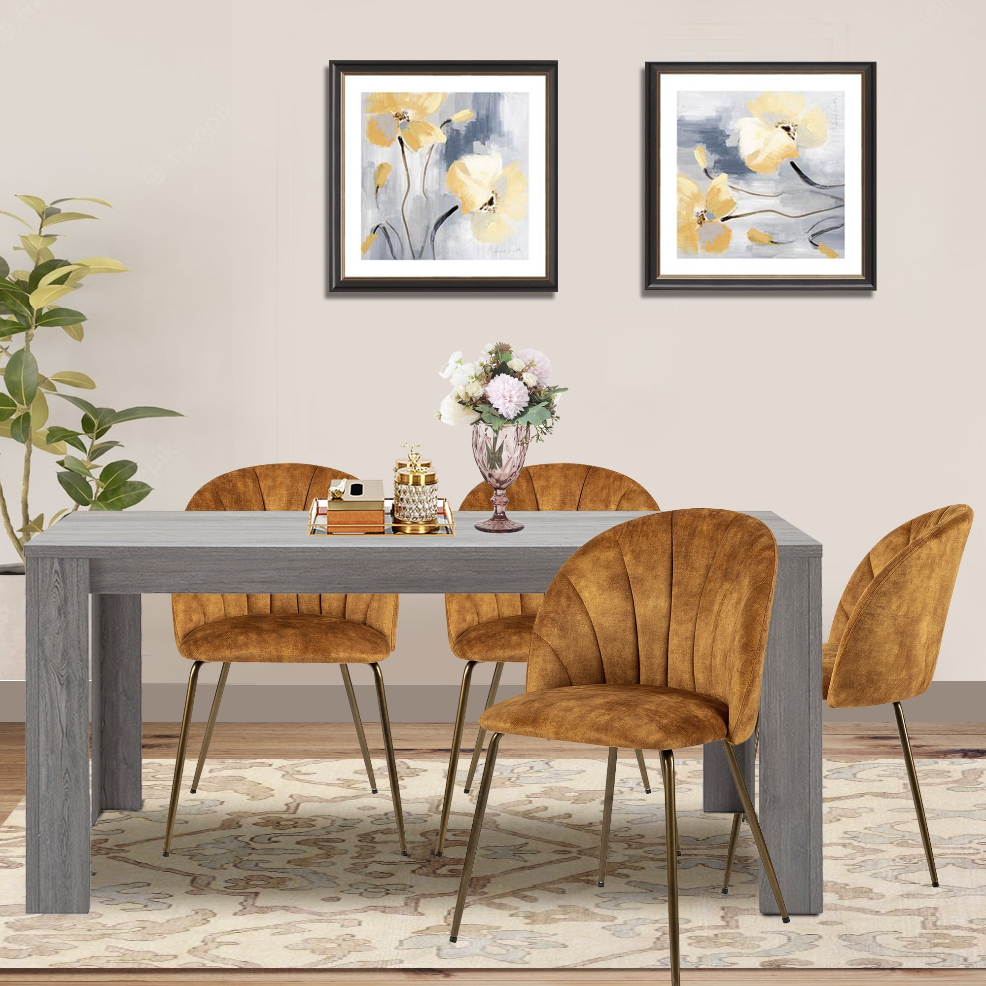 Leejay 5 Pieces Dining Table Set,59 inch Gray Kitchen Table & 4 Pack ...