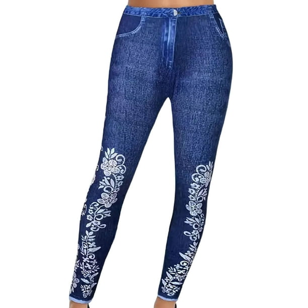 Sexy Dance Ladies Fake Jeans Seamless Faux Denim Pant Tummy Control ...