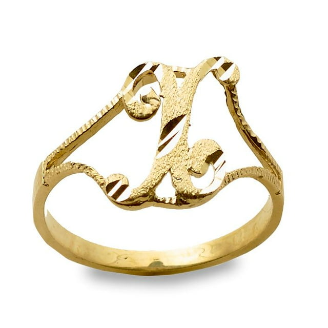 LoveBling 10K Yellow Gold Ladies Cursive Alphabet Initial Ring (X, 10 ...