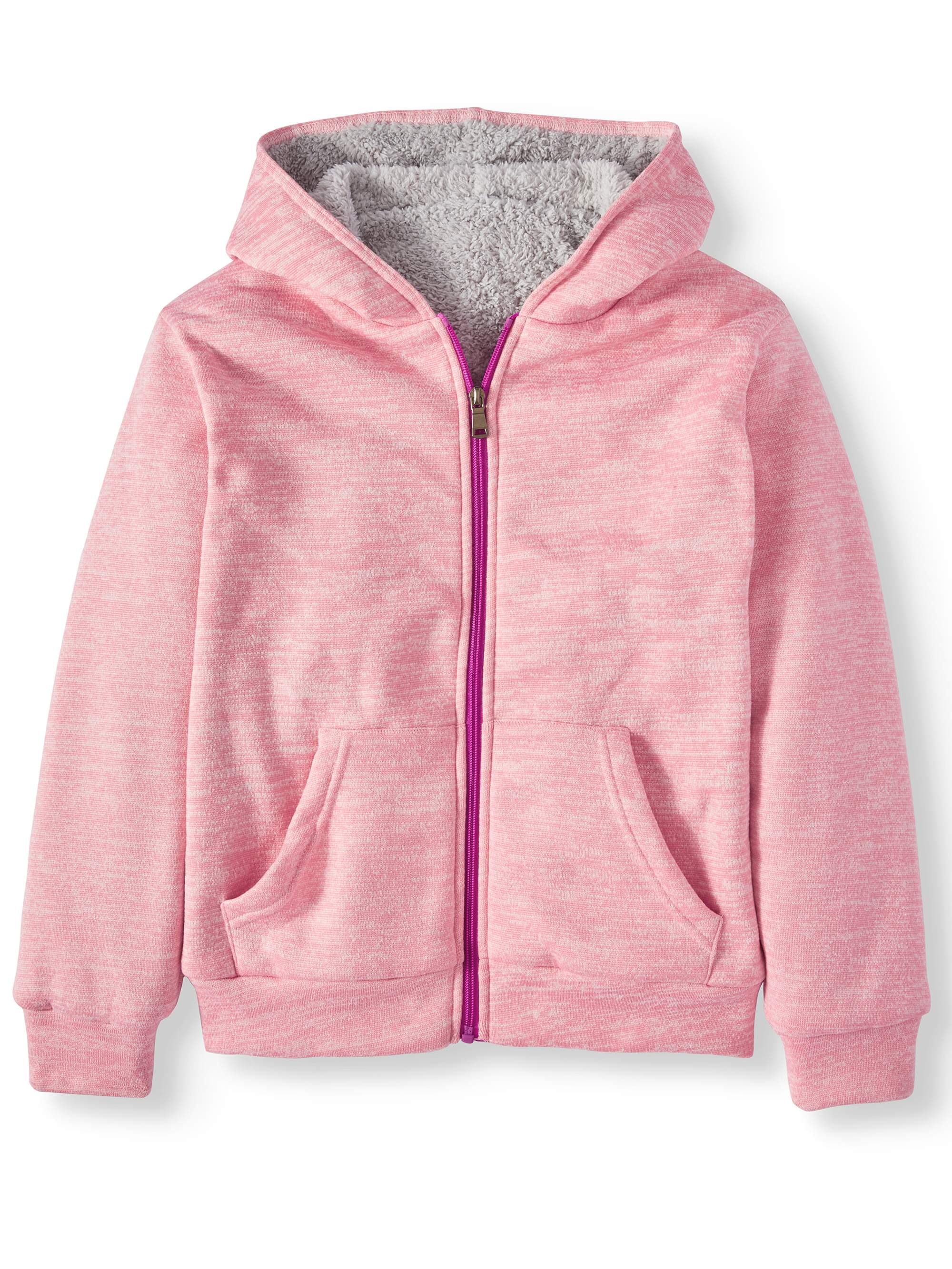 Marled Plush Zip Hooded Jacket with Sherpa Lining (Little Girls & Big ...
