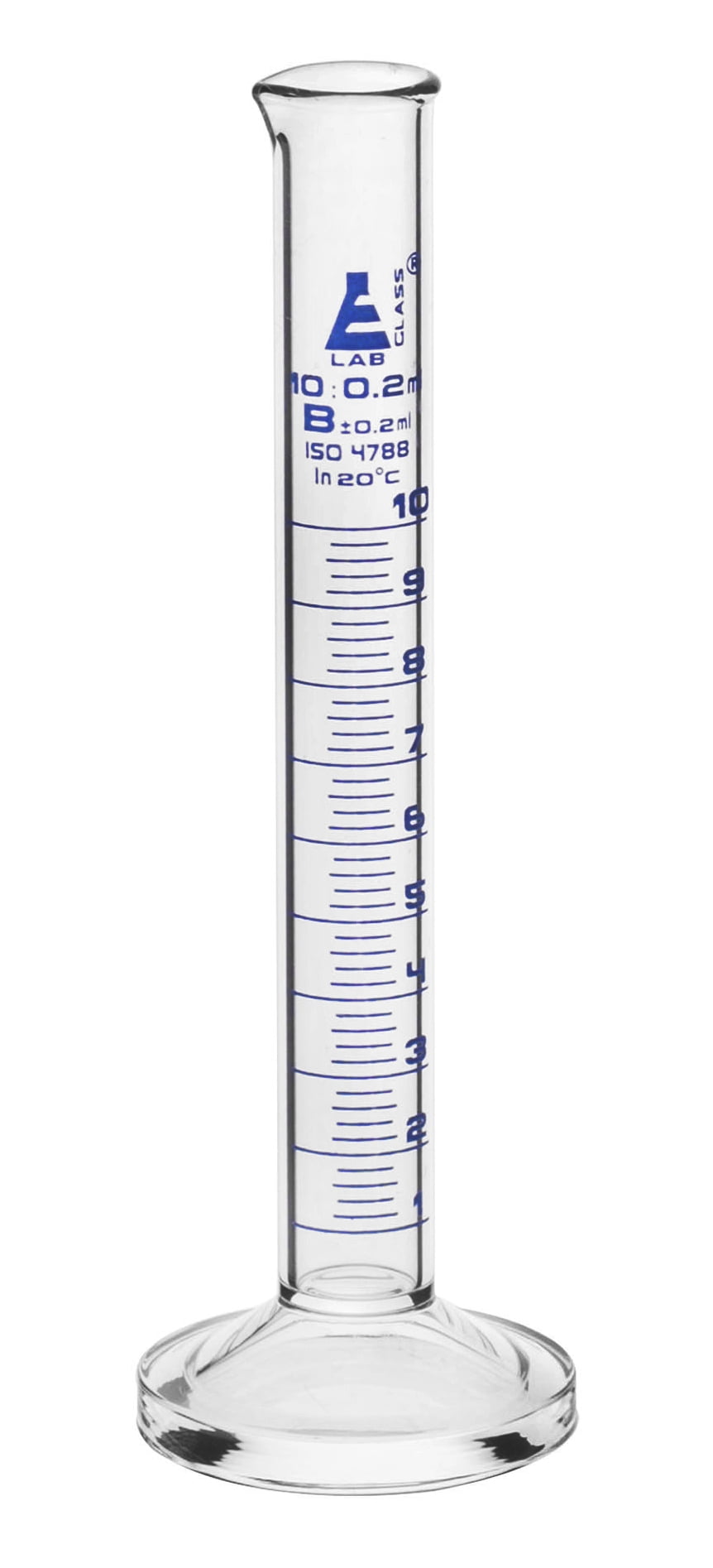 Graduated Cylinder, 10ml - Class B Tolerance ?0.20ml - Round Base - Blue Graduations ...
