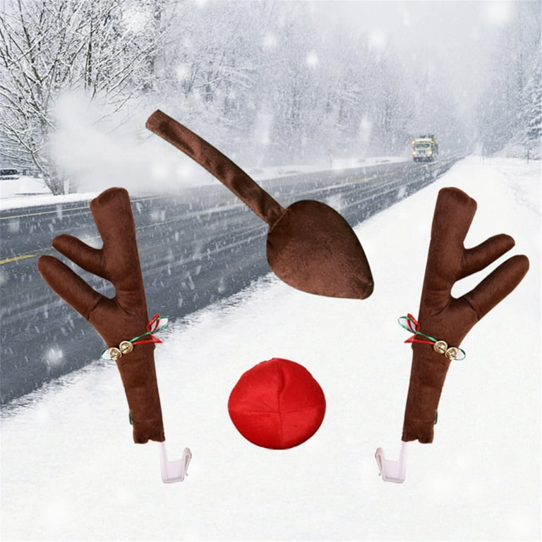 Jingle Bell Auto Accessories Deer Antler Christmas Reins & Nose Car Kit ...