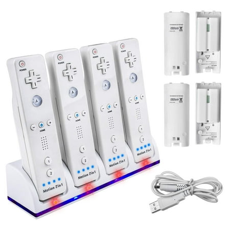 4 Wii Controller Batteries with Charger Dock for Wii Controller ...