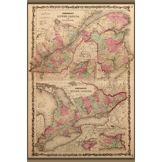 24"x36" Gallery Poster, map of ontario and new brunswick canada 1862 ...