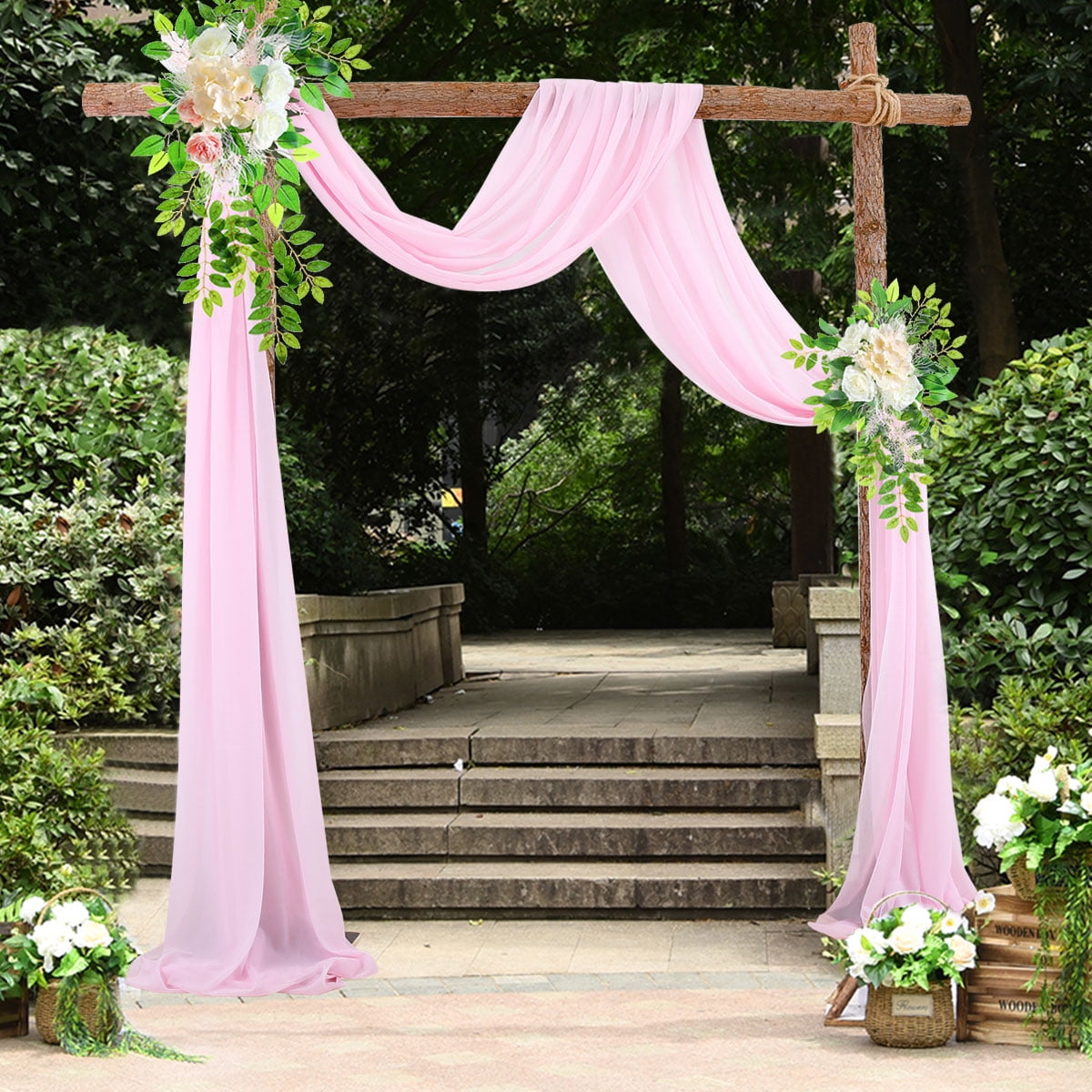 TOPCHANCES Wedding Backdrop Curtains with Artificial Flowers, Chiffon ...