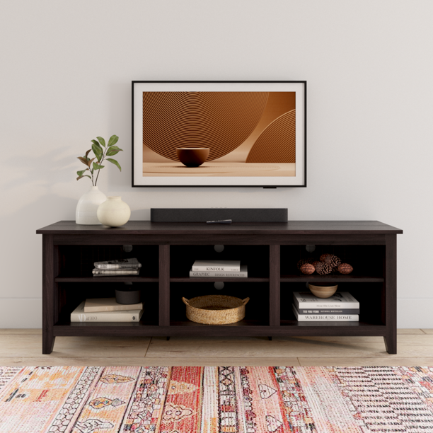 Woven Paths Open Storage TV Stand for TVs up to 80", Espresso - Walmart.com