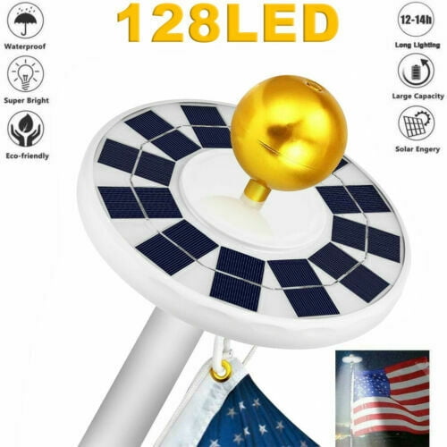 128 LED Super Bright Solar Powered Flag Pole Night Light Downlight ...