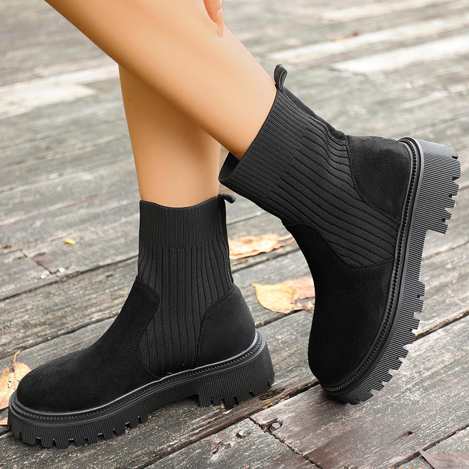 Cameland Women's Fashion Casual Slim Solid Color Thick Heel Toe High ...