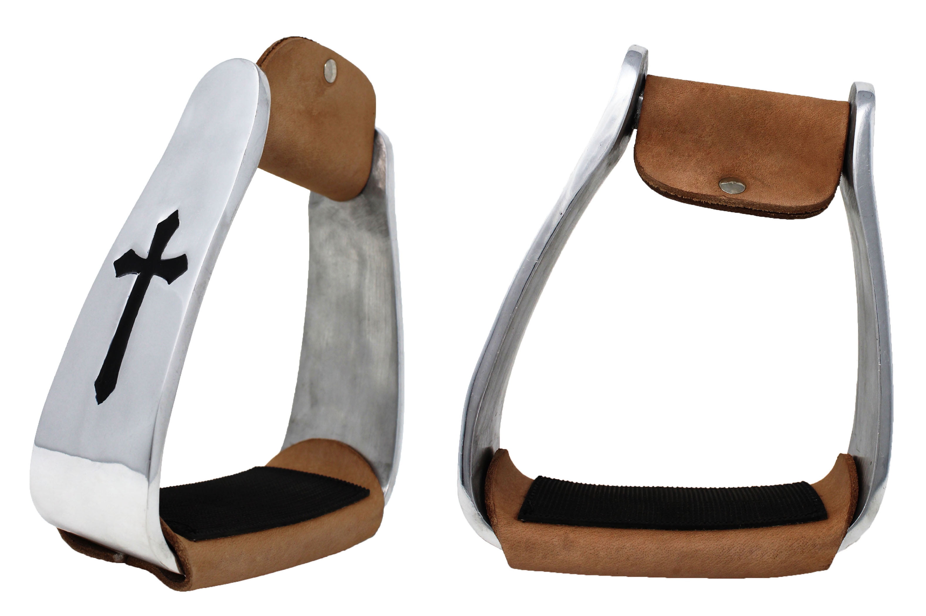 Challenger Western Angled Aluminum Saddle Stirrups w/ Black Cross Inlay ...
