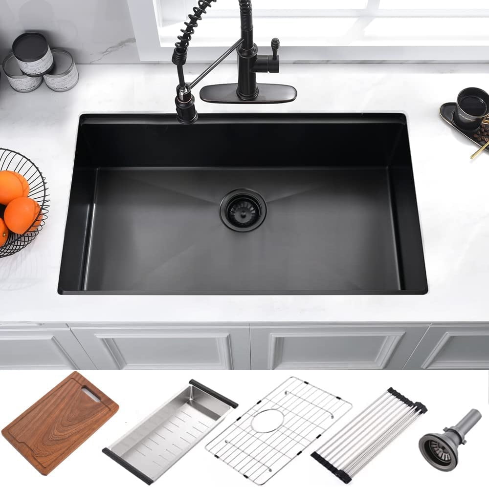 Bokaiya 30x19 Matte Black Undermount Workstation Sink for Kitchen ...