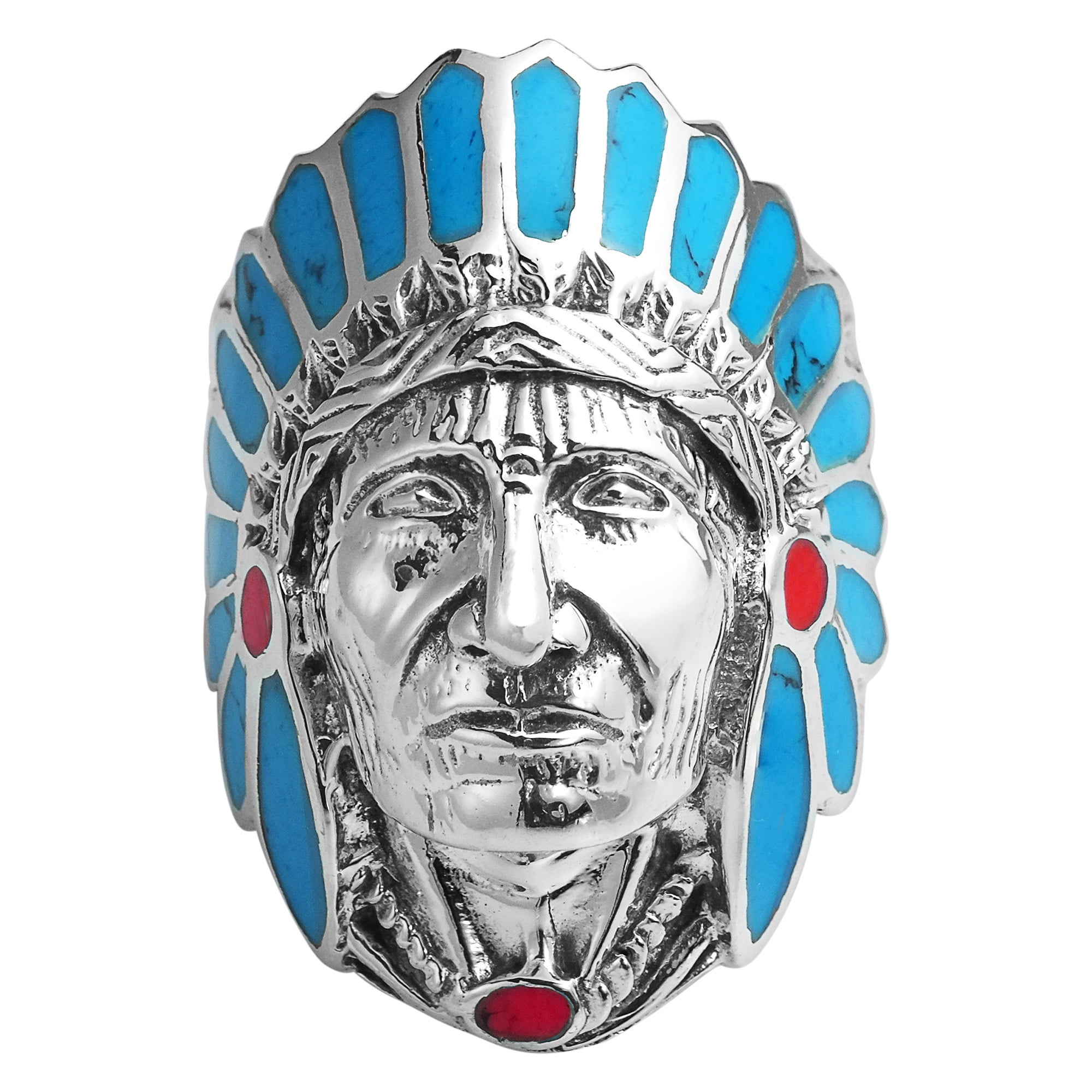 Blue-Red Stone Accented Indian Style .925 Silver Ring-10 - Walmart.com
