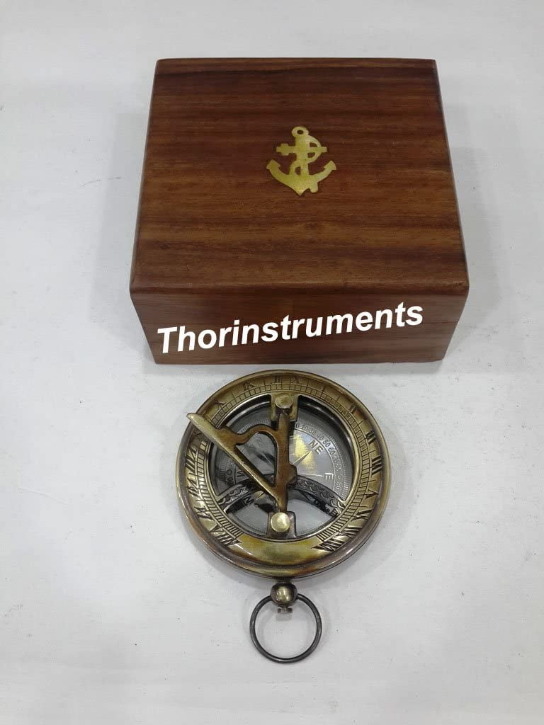 Nautical Marine-Collectible-Antique Push Button Compass-W Brown Wooden ...
