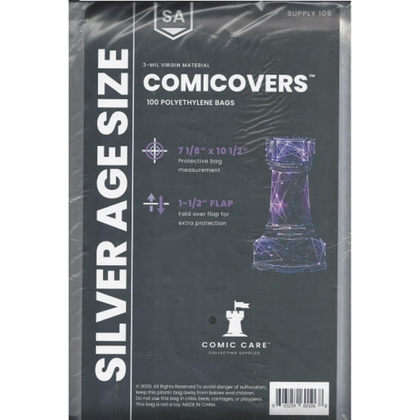 Comic Care Silver Comic Bags 100 Pack Polyethylene - Walmart.com