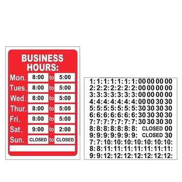 Business Hours Sign Open Mon Sun Closed Times Store Office Cling Window ...