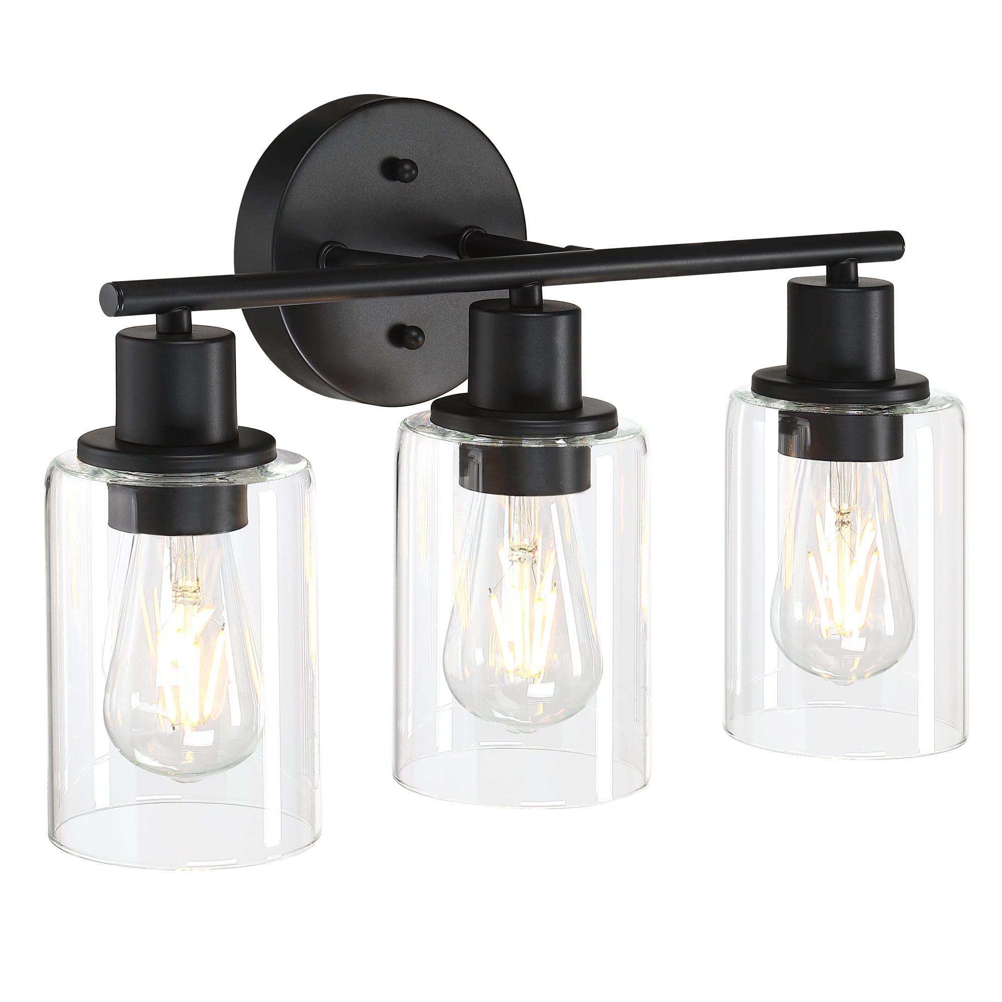 Revtronic 3-Light Matte Black Bathroom Vanity Light Sconces with Clear ...