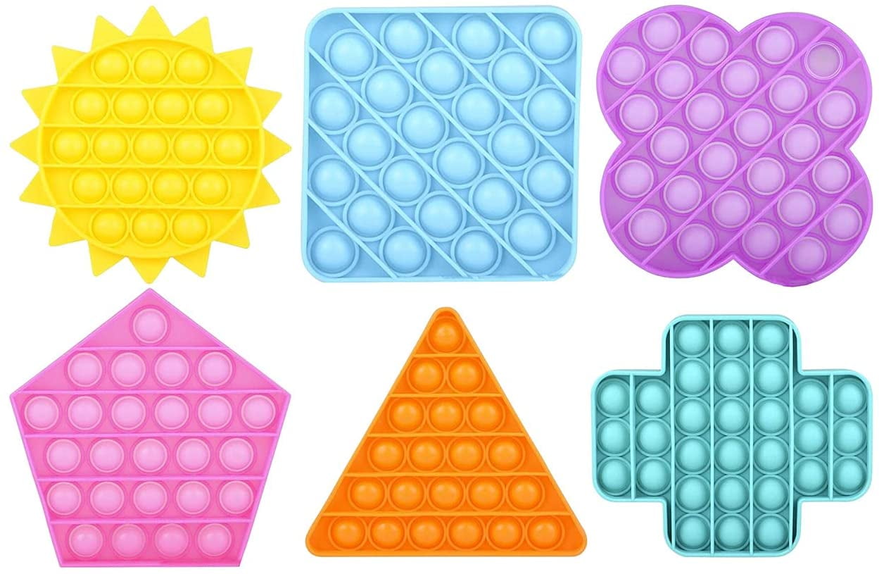 ALL 6 Geometric Shape 4" Pop Silicone Push Poke Bubble Wrap Fidget Toy ...