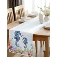 Burlap Table Runner 90 Inches Long, Ocean Blue Seahorse Shell Conch Non ...