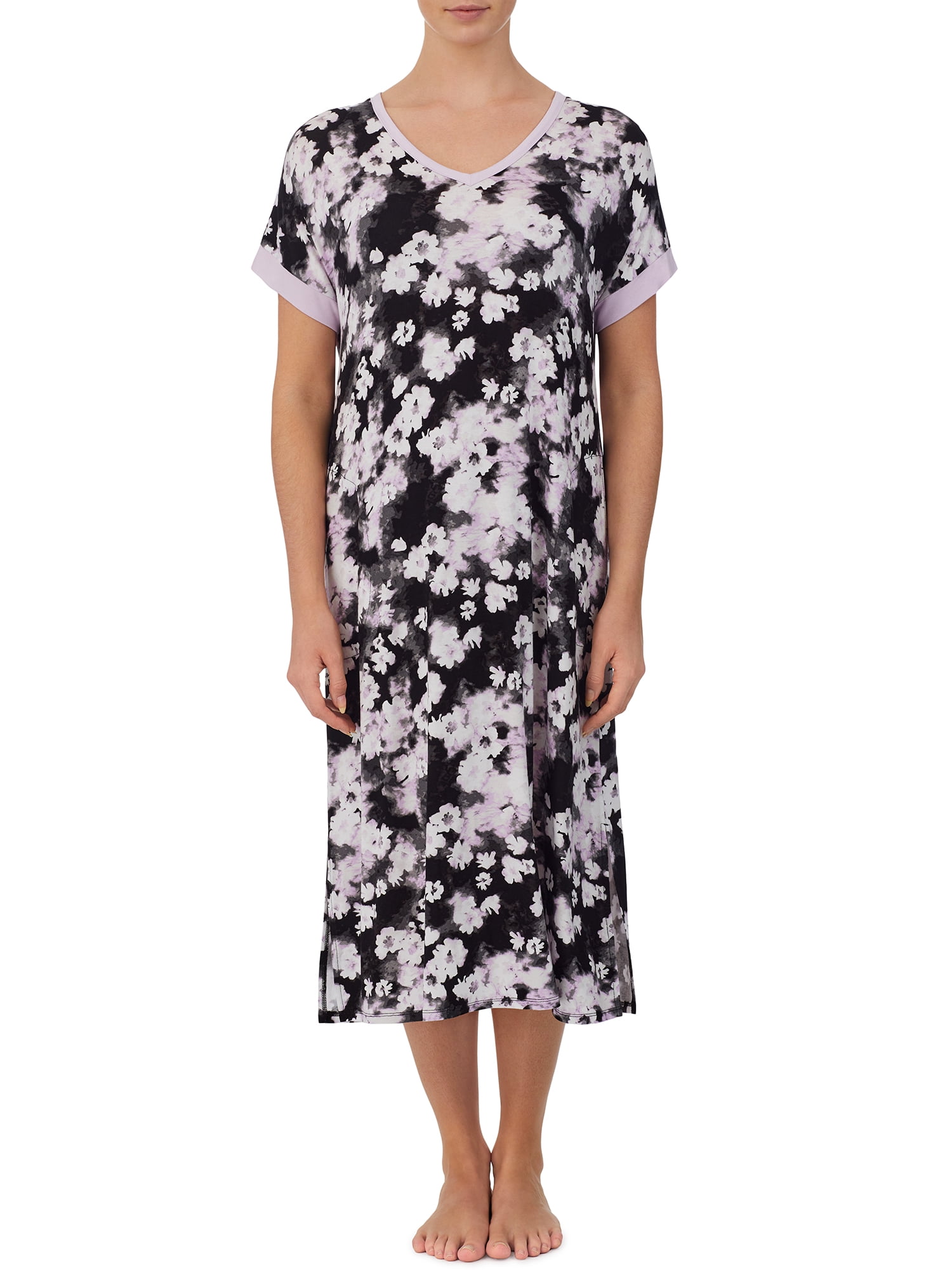 Secret Treasures Short Sleeve V Neck Mid Length Pockets Stretchy Easy Care Nightgown Womens Or