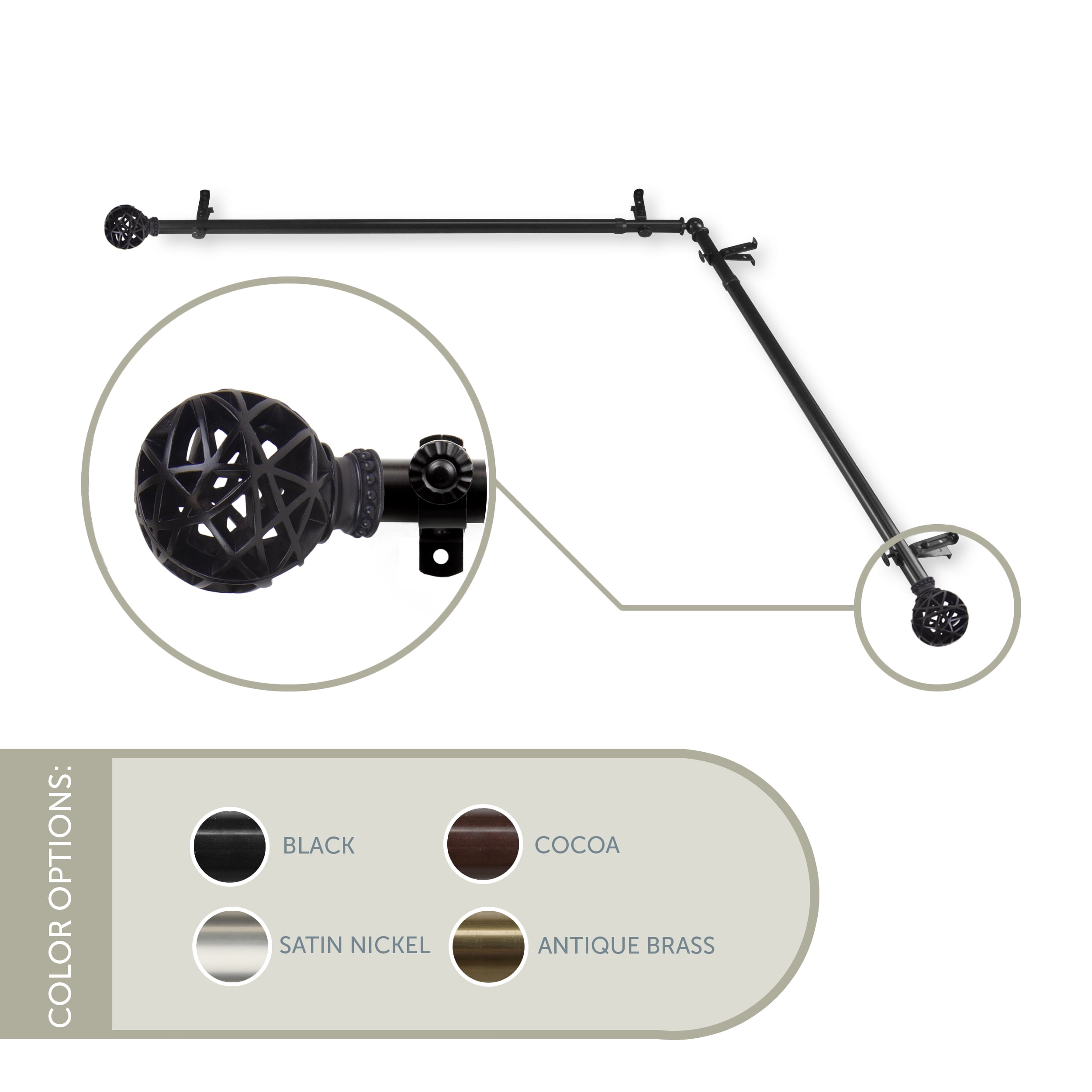 13/16" Dia Adjustable Corner Window Single Curtain Rod 48 to 84" (each ...