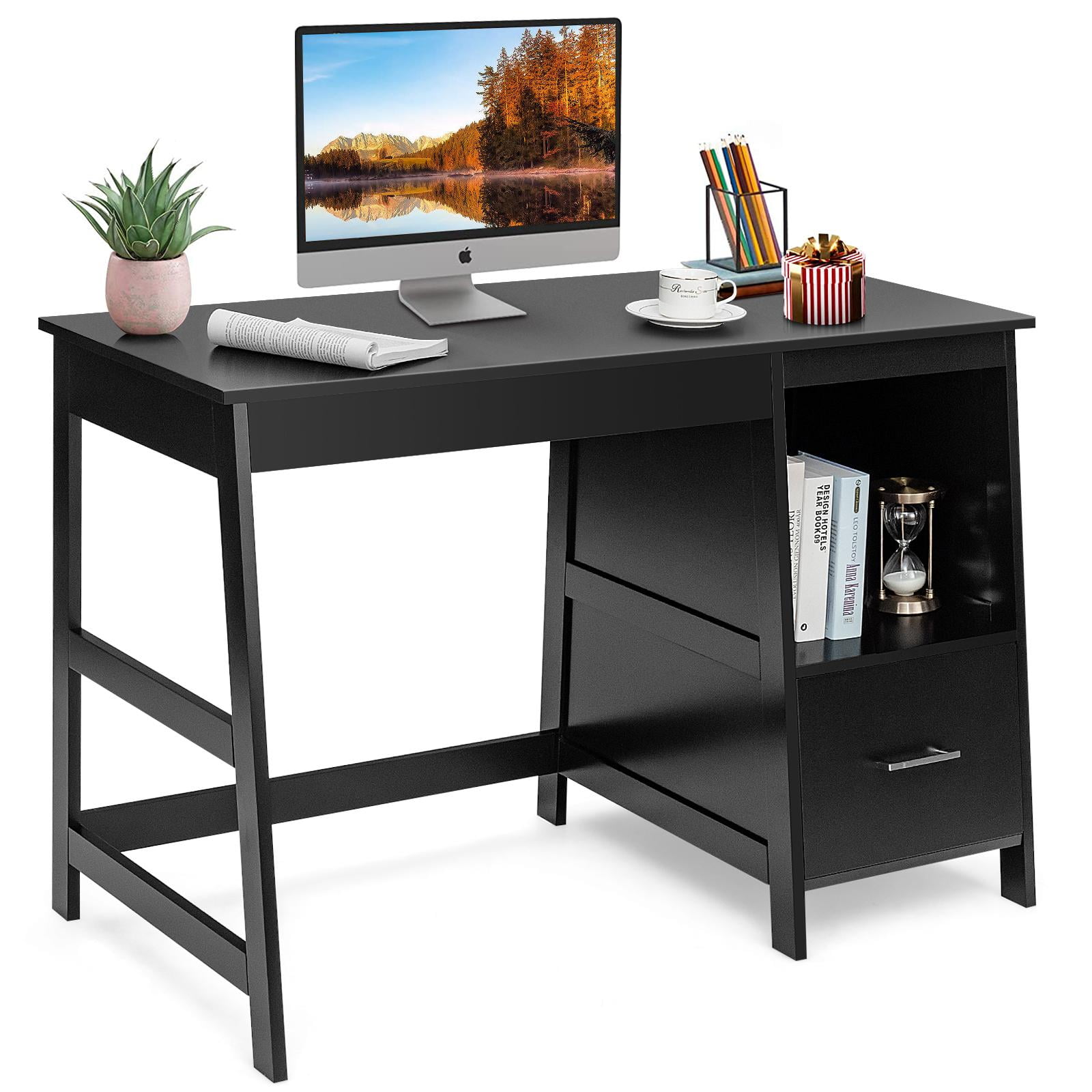 Giantex Wooden Computer Desk, Home Office Desk w/Large Storage Space ...