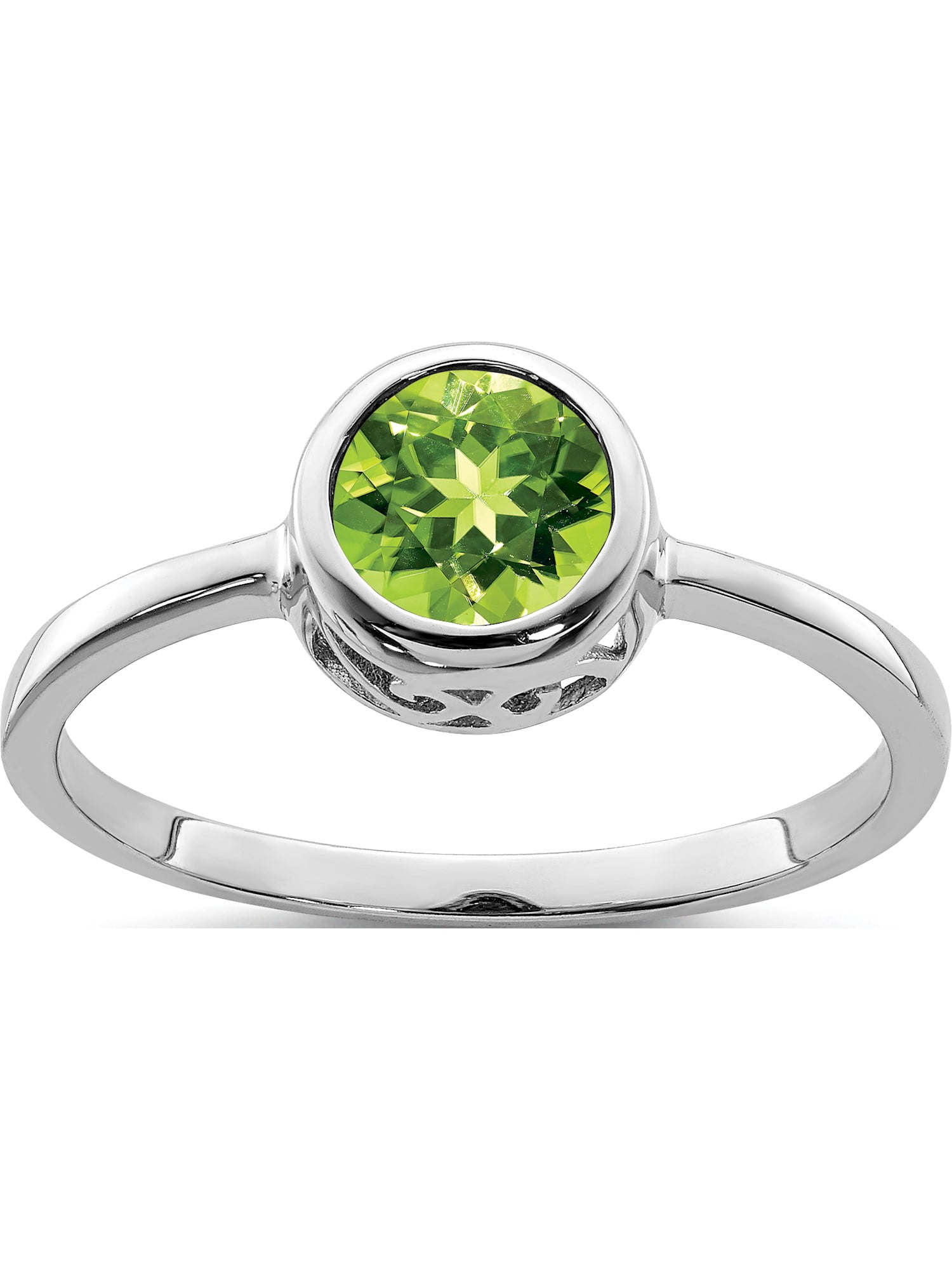 Designer Sterling Silver Rhodium-Plated Polished Peridot Round Ring ...