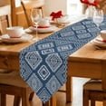 Blue Geometric Table Runner Linen Burlap Table Runner 48 Inches Long ...