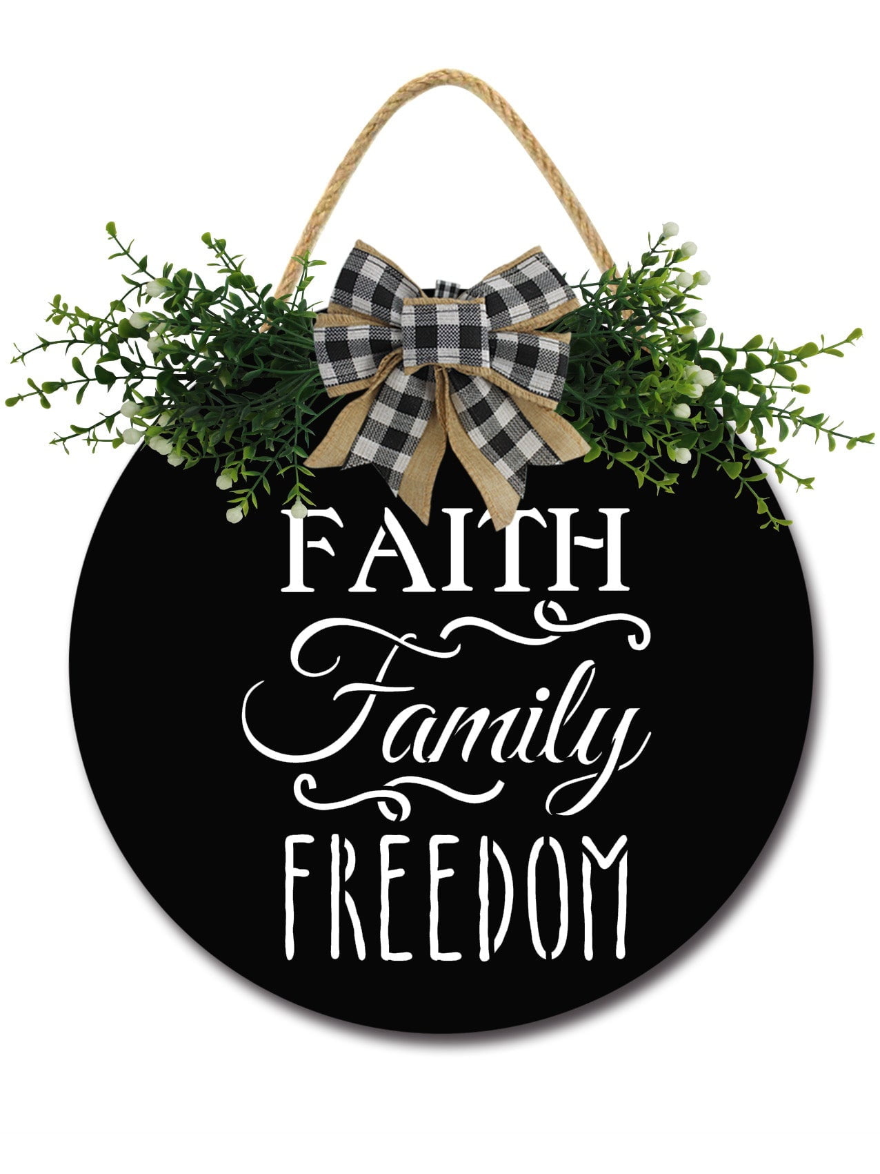 Faith, Family, Freedom Front Door Sign Funny Wreaths Hanging Wooden ...