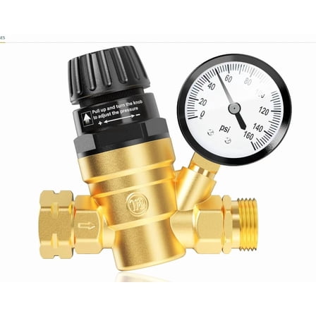 RV Brass Lead-Free Adjustable Water Pressure Regulator Valve with Gauge ...