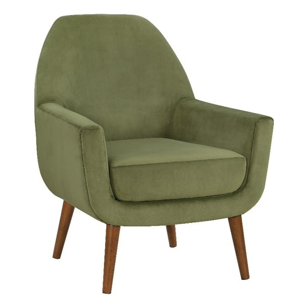 Accera Mid-Century Green Velvet Arm Chair with Walnut Brown Solid Wood ...
