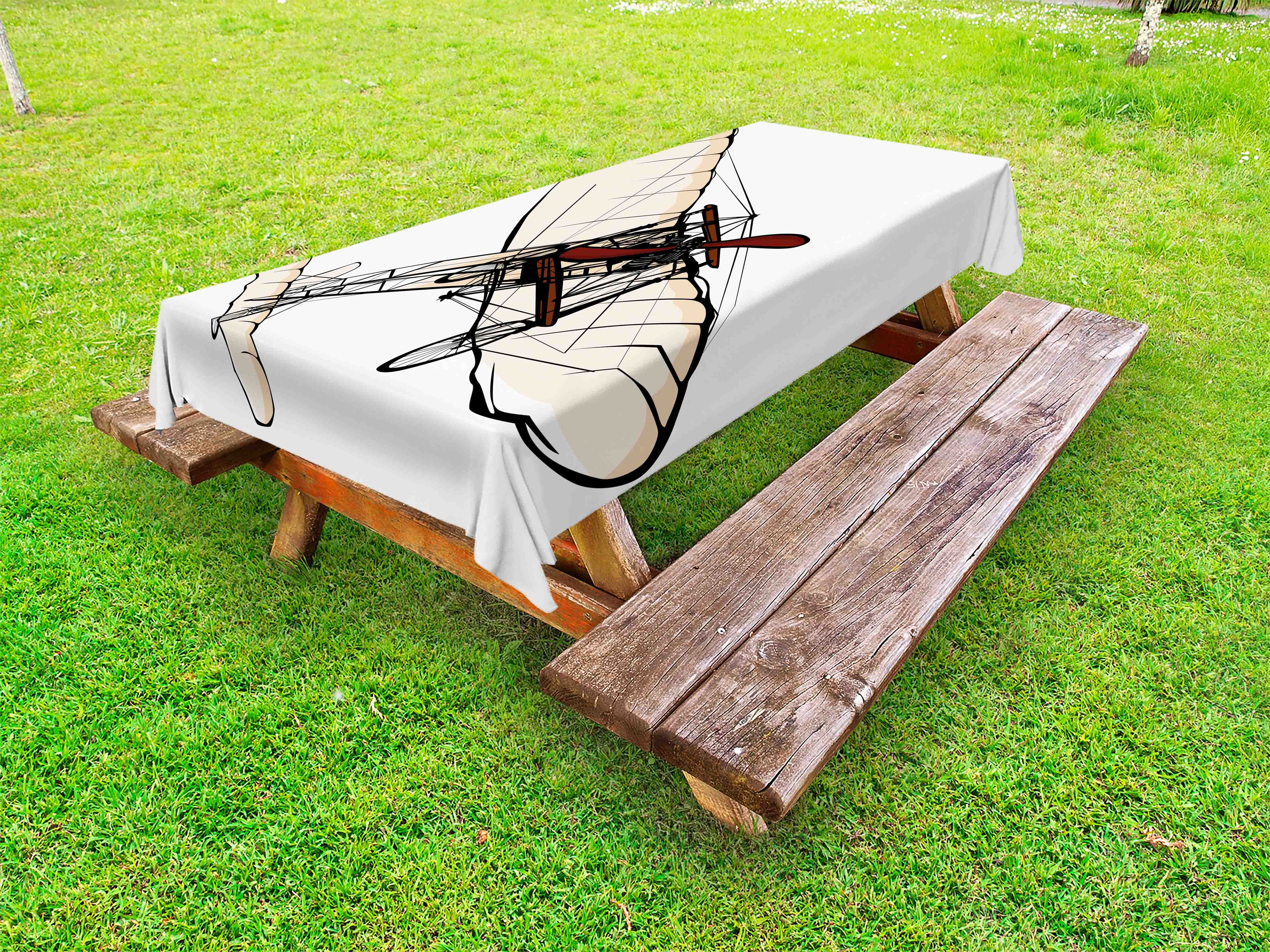 Vintage Airplane Outdoor Tablecloth, Old Fashioned Plane Engine Ancient ...