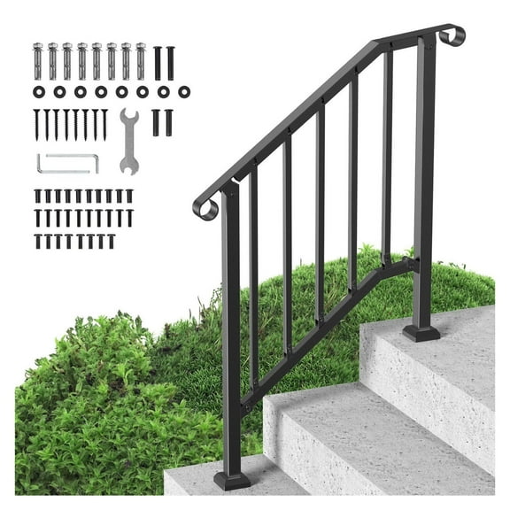 2-3 Step Handrails for Outdoor for Seniors Porch Deck Black Arch ...