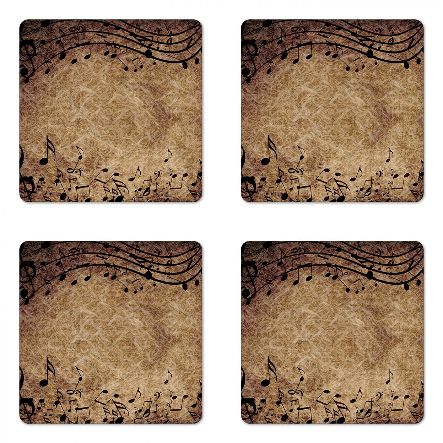 Music Coaster Set of 4, Random Musical Notes on Wavy Staff with Woolly ...