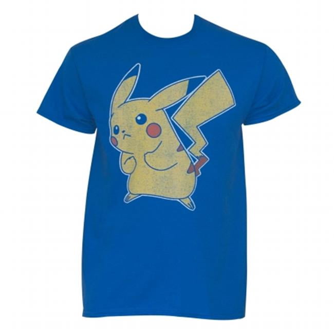Pokemon 35936L Mens Distressed Pikachu Tee Shirt, Blue - Large ...